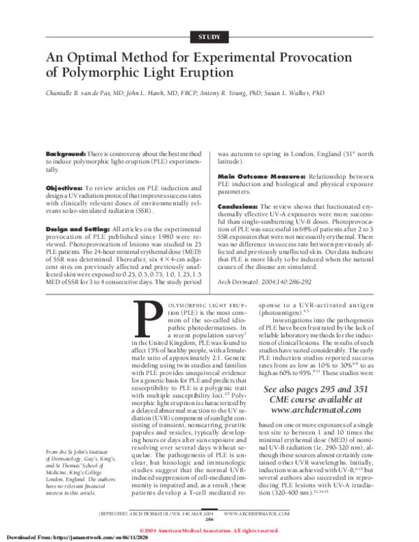 (PDF) An Optimal Method for Experimental Provocation of Polymorphic Light Eruption