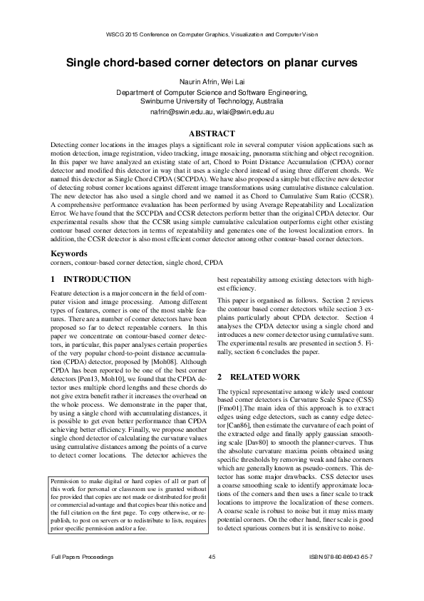 (PDF) Single chord-based corner detectors on planar curves