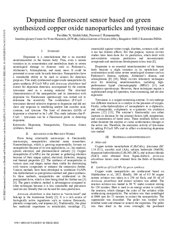 (PDF) Dopamine fluorescent sensor based on green synthesized copper ...