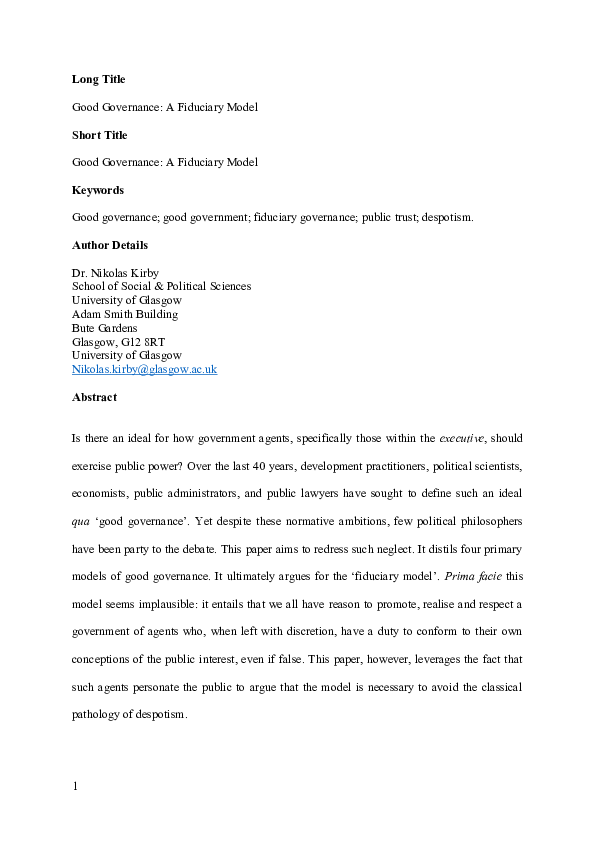 (DOC) Good Governance Fiduciary Model