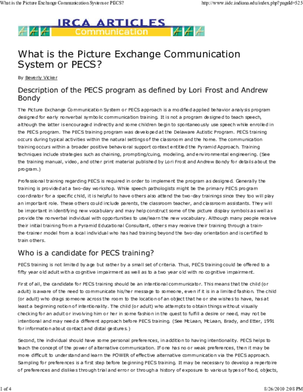 (PDF) The Picture Exchange Communication System (PECS)