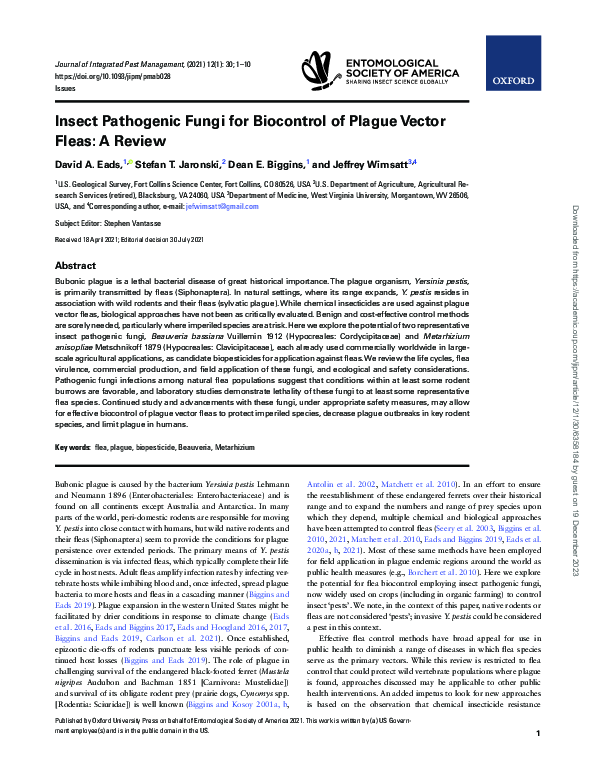 (PDF) Insect Pathogenic Fungi for Biocontrol of Plague Vector Fleas: A ...