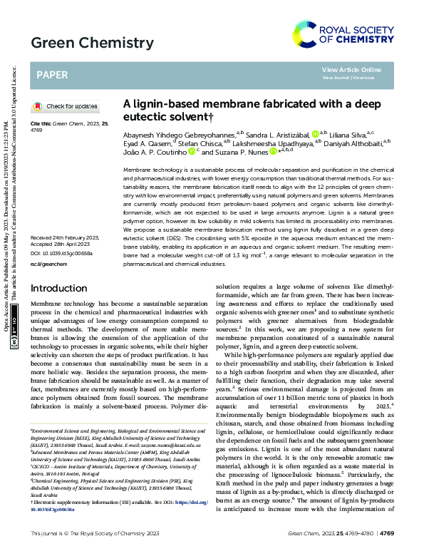 Pdf A Lignin Based Membrane Fabricated With A Deep Eutectic Solvent