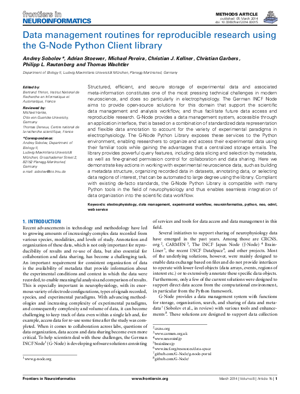 (PDF) Data management routines for reproducible research using the G ...