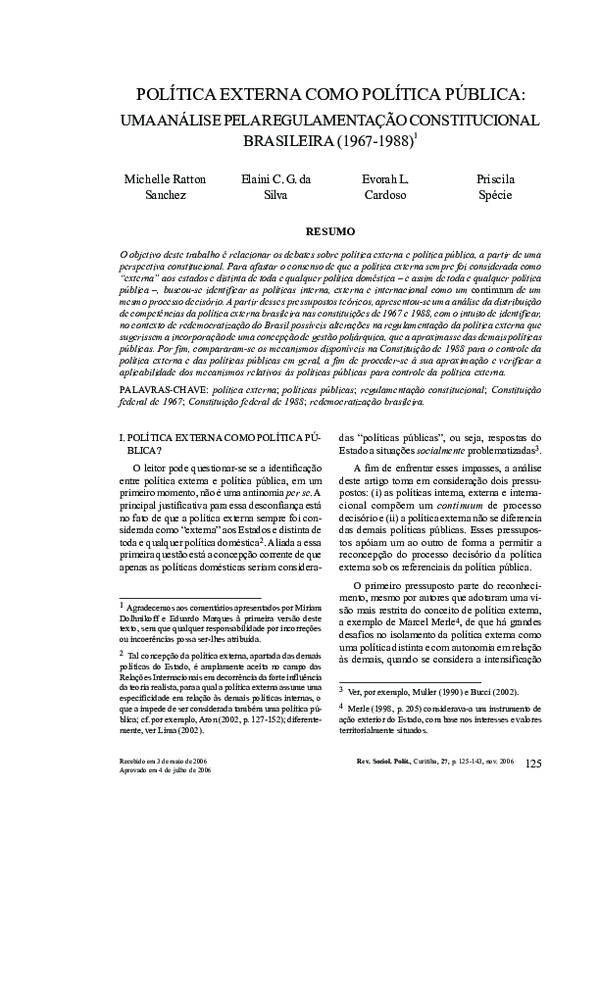 (PDF) Política externa como política pública: uma análise pela ...