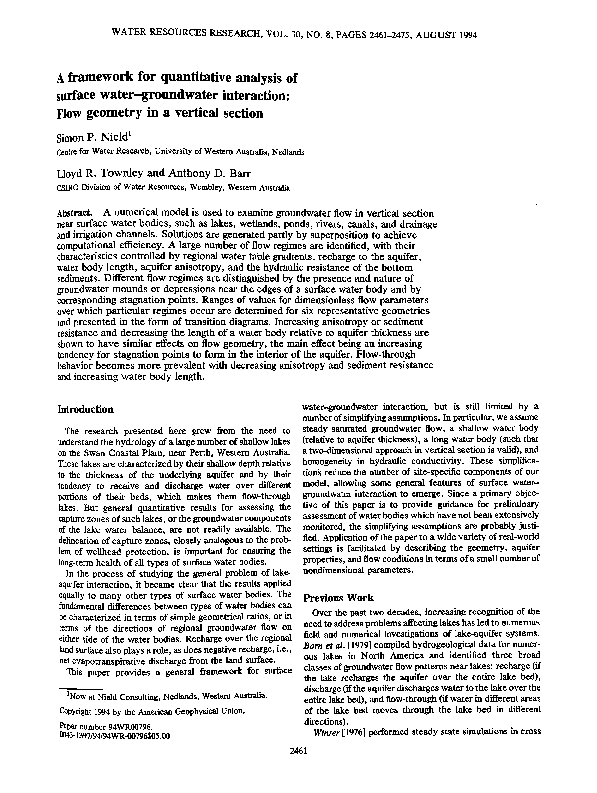 (PDF) A framework for quantitative analysis of surface water-groundwater interaction: Flow ...