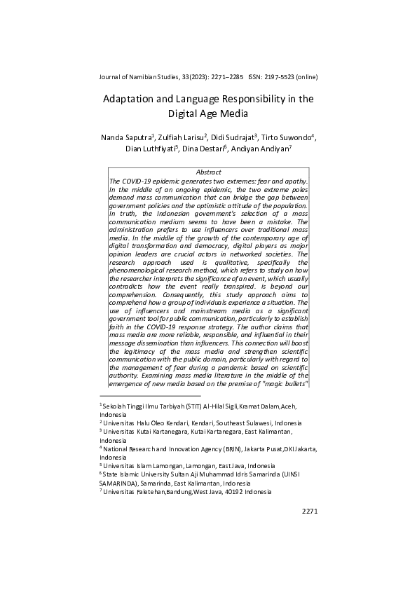 (PDF) Adaptation and Language Responsibility in the Digital Age Media