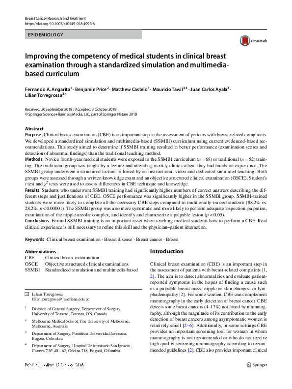 (PDF) Improving the competency of medical students in clinical breast examination through a ...