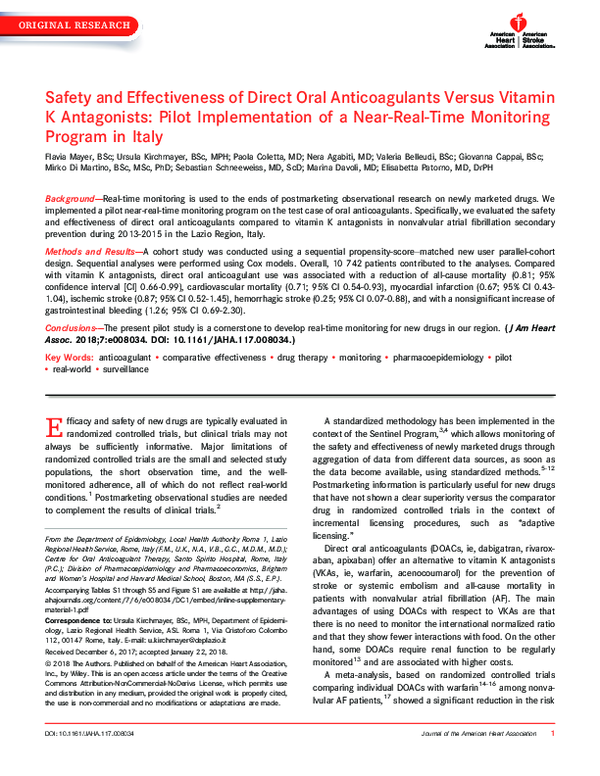 (PDF) Safety and Effectiveness of Direct Oral Anticoagulants Versus Vitamin K Antagonists: Pilot ...