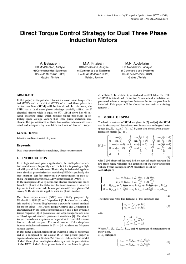 (PDF) Direct Torque Control Strategy for Dual Three Phase Induction Motors