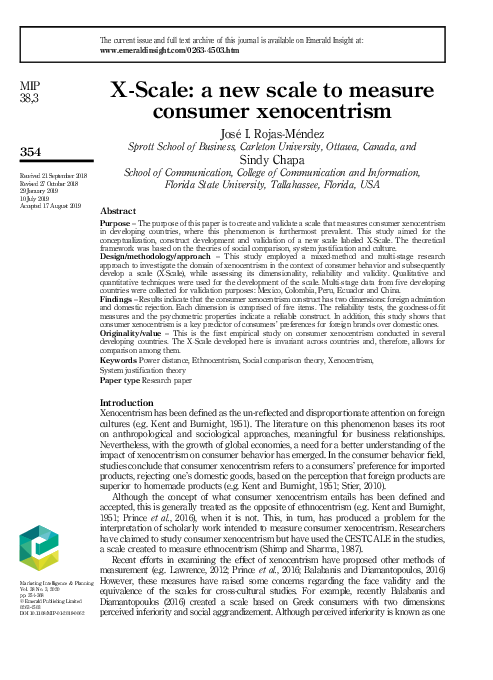 (PDF) X-Scale: a new scale to measure consumer xenocentrism