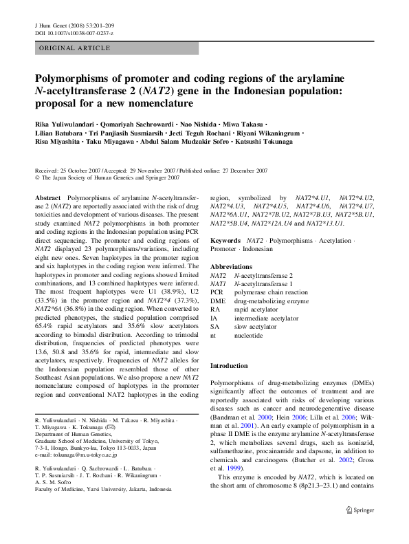 (PDF) Polymorphisms of promoter and coding regions of the arylamine N ...