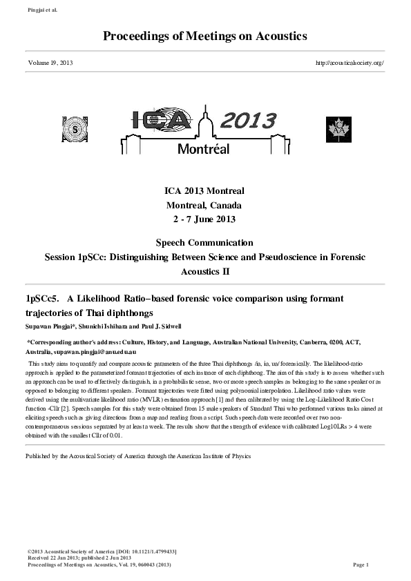Pdf A Likelihood Ratio−based Forensic Voice Comparison Using Formant
