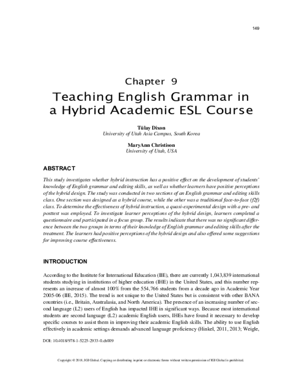 (PDF) Teaching English Grammar in a Hybrid Academic ESL Course