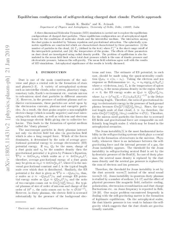 (PDF) Equilibrium configuration of self-gravitating charged dust clouds: Particle approach