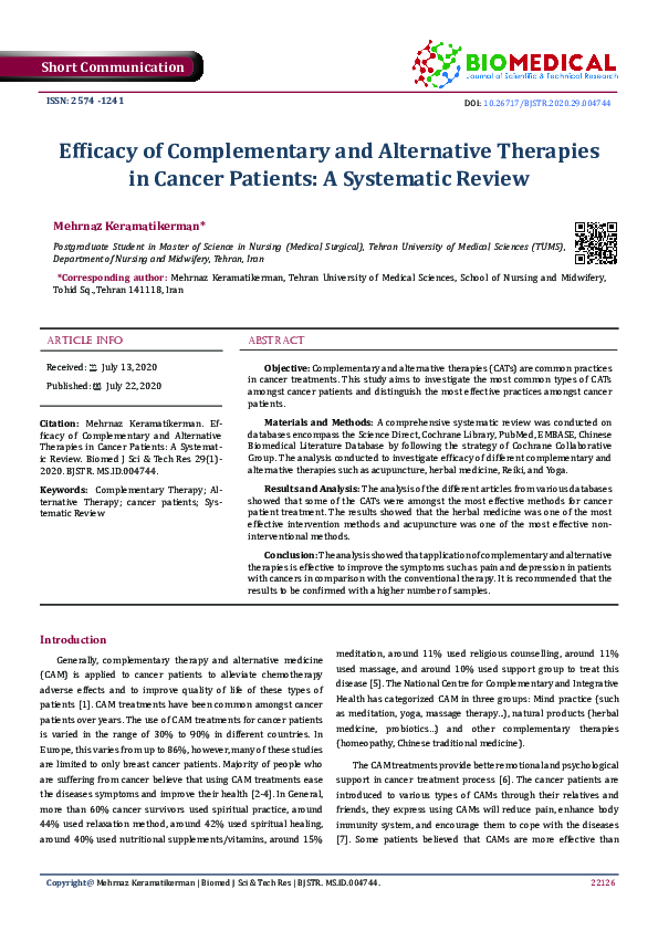 (PDF) Efficacy of Complementary and Alternative Therapies in Cancer ...