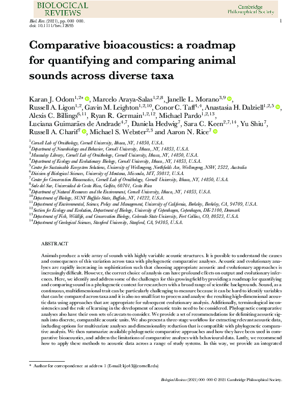 (PDF) Comparative bioacoustics: a roadmap for quantifying and comparing ...