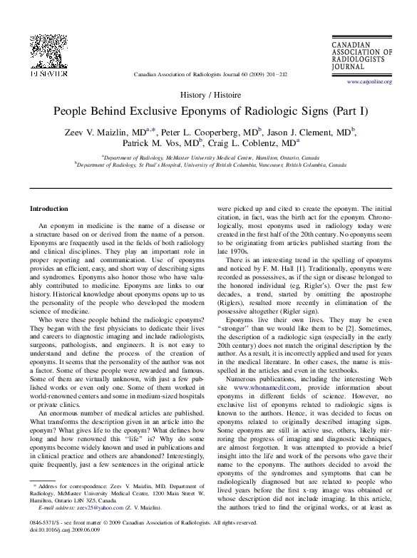(PDF) People behind Exclusive Eponyms of Radiologic Signs (Part I)