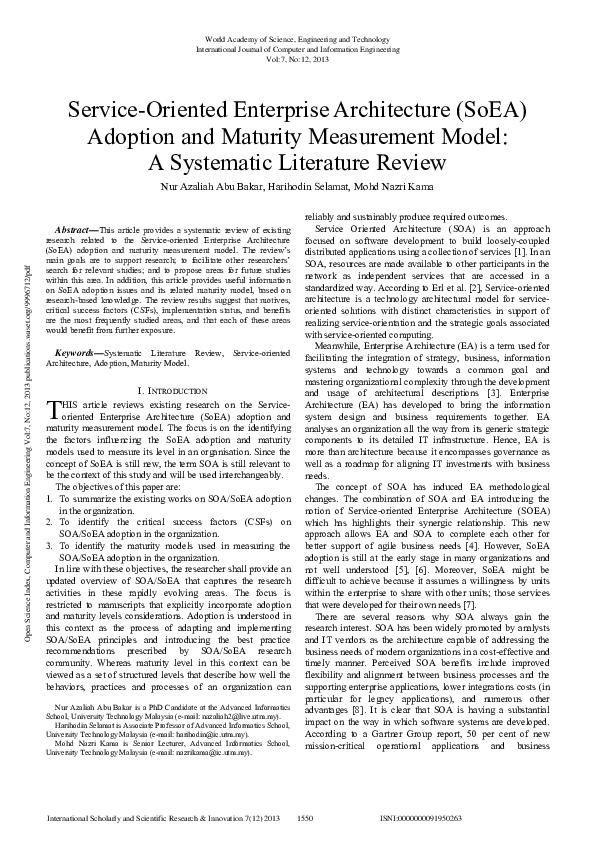 (PDF) Service-Oriented Enterprise Architecture (Soea) Adoption And Maturity Measurement Model: A ...