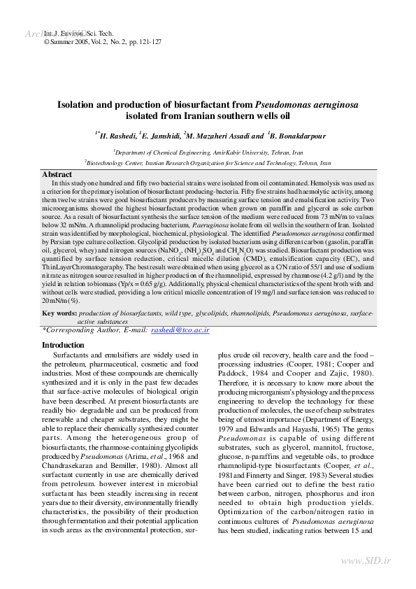 (PDF) Isolation and Production of Biosurfactant from Pseudomonas ...
