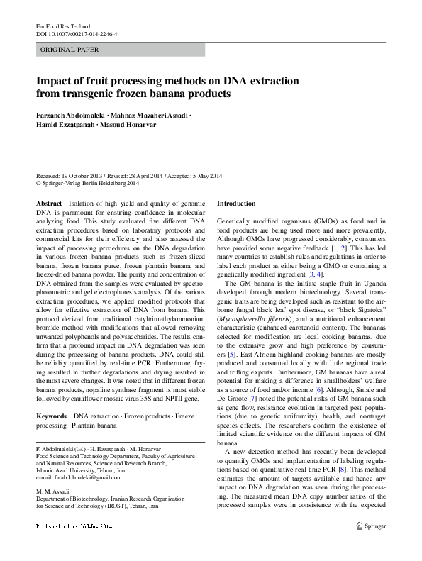 (PDF) Impact of fruit processing methods on DNA extraction from ...