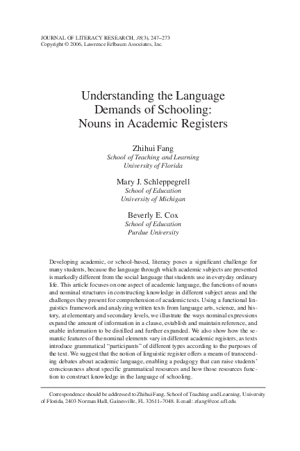 (PDF) Understanding the Language Demands of Schooling: Nouns in ...