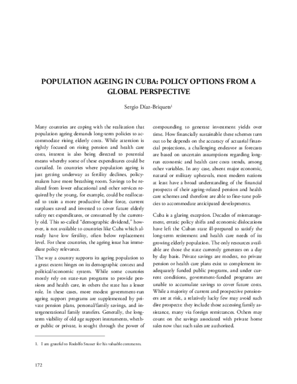 (PDF) Population Ageing in Cuba: Policy Options from a Global Perspective