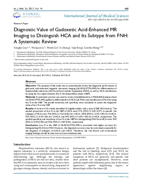 (PDF) Diagnostic Value of Gadoxetic Acid-Enhanced MR Imaging to ...