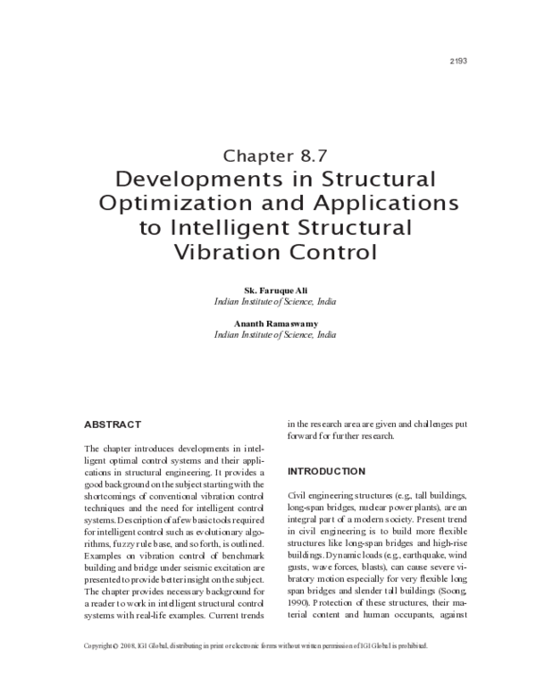 (PDF) Developments in Structural Optimization and Applications to Intelligent Structural ...