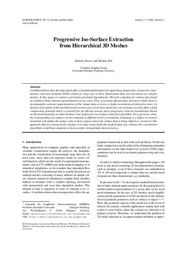 Pdf Progressive Iso Surface Extraction From Hierarchical 3d Meshes