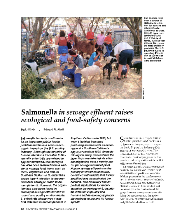 (PDF) Salmonellain sewage effluent raises ecological and food-safety ...