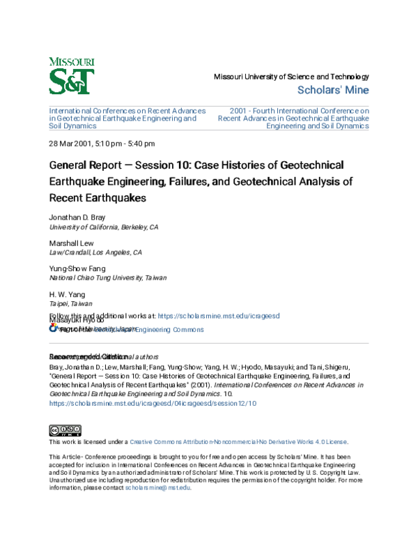 (PDF) General Report — Session 10: Case Histories of Geotechnical ...