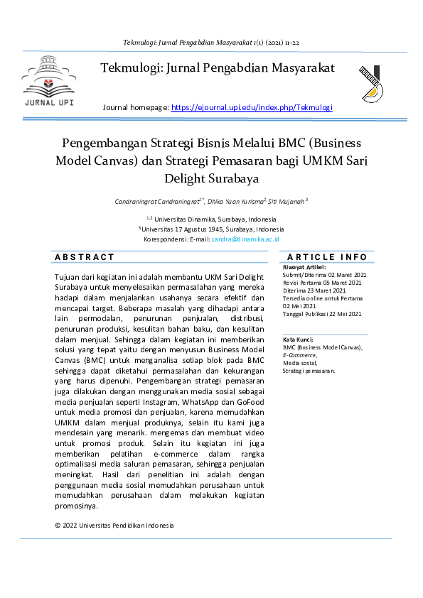 (PDF) Pengembangan strategi bisnis Melalui BMC (Business Model Canvas ...