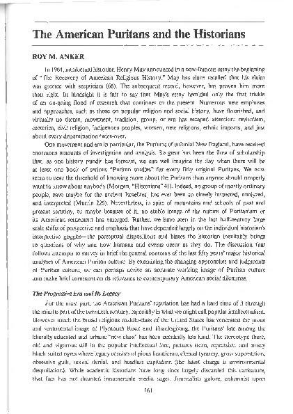 (PDF) The American Puritans and the historians