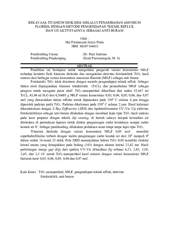 (DOC) Rekayasa Titanium Dioksida Melalui Penambahan Amonium Florida ...