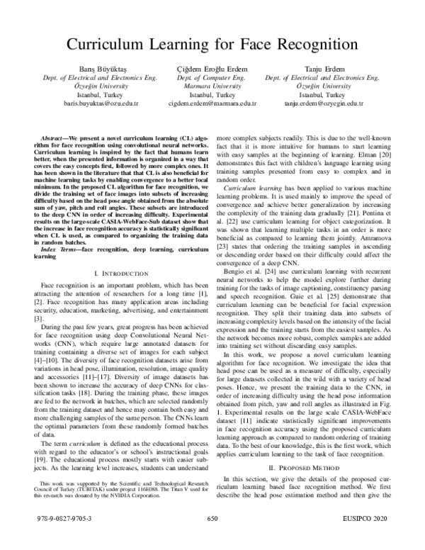 (PDF) Curriculum Learning for Face Recognition