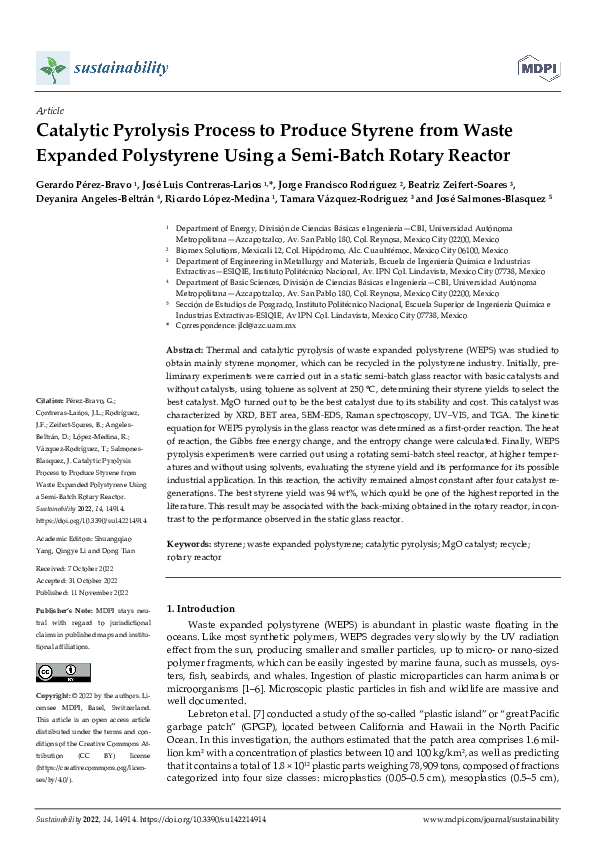 (PDF) Catalytic Pyrolysis Process to Produce Styrene from Waste ...