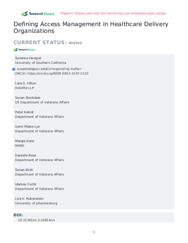 (PDF) Defining Access Management in Healthcare Delivery Organizations
