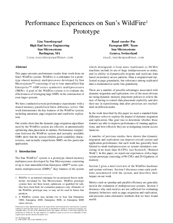 (PDF) Performance experiences on Sun's Wildfire prototype