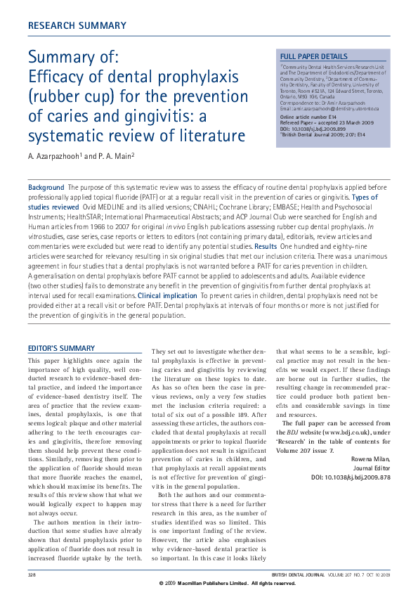 (PDF) Summary of: Efficacy of dental prophylaxis (rubber cup) for the ...