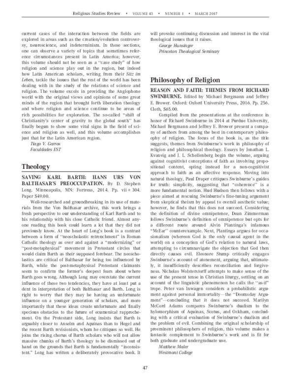 (PDF) Reason and Faith: Themes from Richard Swinburne