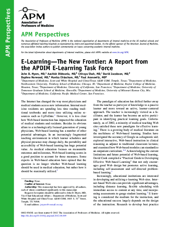 (PDF) E-Learning—The New Frontier: A Report from the APDIM E-Learning ...