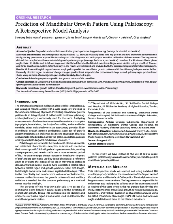 (PDF) Prediction of Mandibular Growth Pattern Using Palatoscopy: A ...