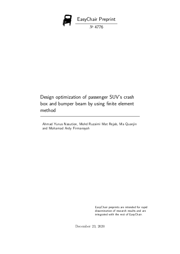 Pdf Design Optimization Of Passenger Suvs Crash Box And Bumper Beam By Using Finite Element