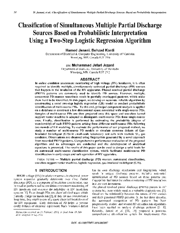(PDF) Classification of simultaneous multiple partial discharge sources based on probabilistic ...