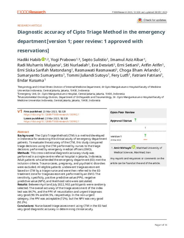 (PDF) Diagnostic accuracy of Cipto Triage Method in the emergency ...