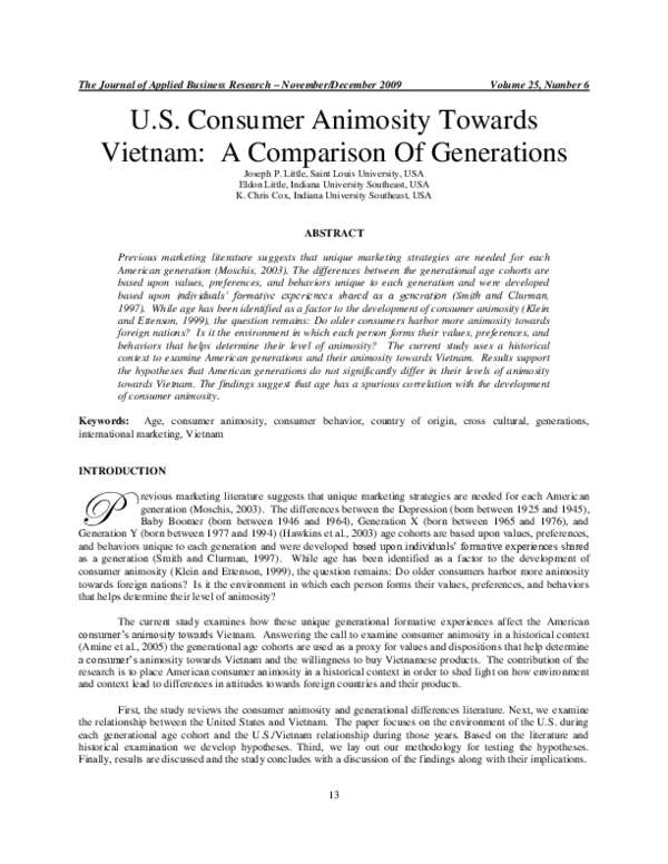 (PDF) U.S. Consumer Animosity Towards Vietnam: A Comparison Of ...