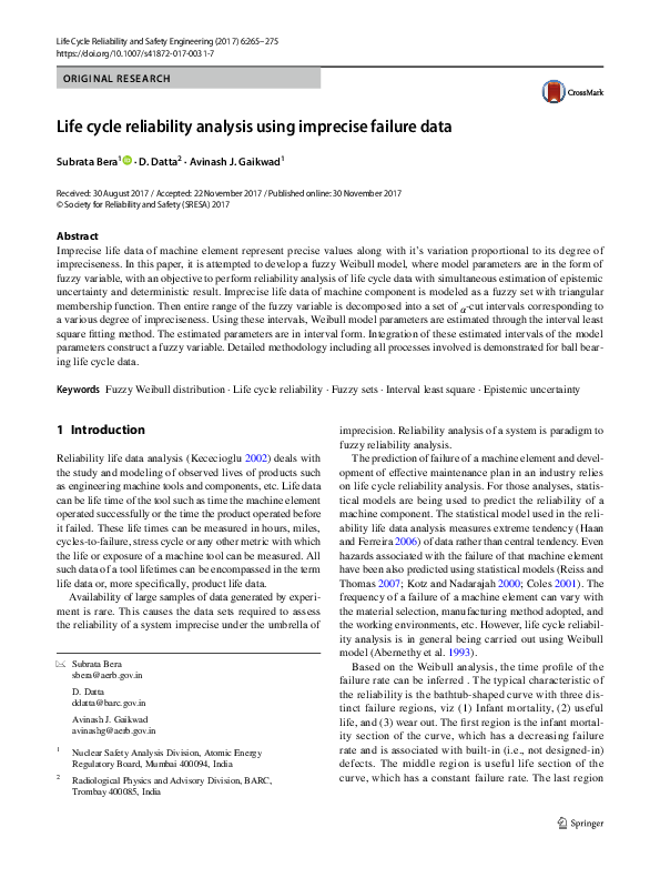 (PDF) Life cycle reliability analysis using imprecise failure data