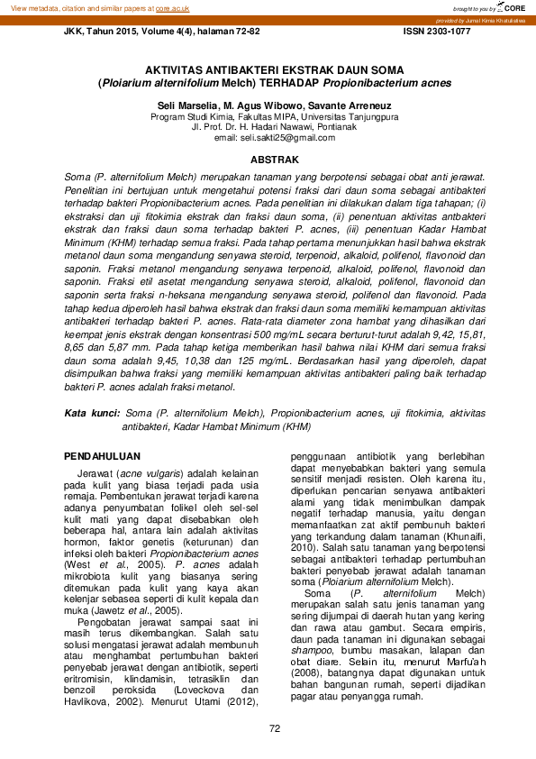 (PDF) AKTIVITAS ANTIBAKTERI EKSTRAK DAUN SOMA (Ploiarium alternifolium ...