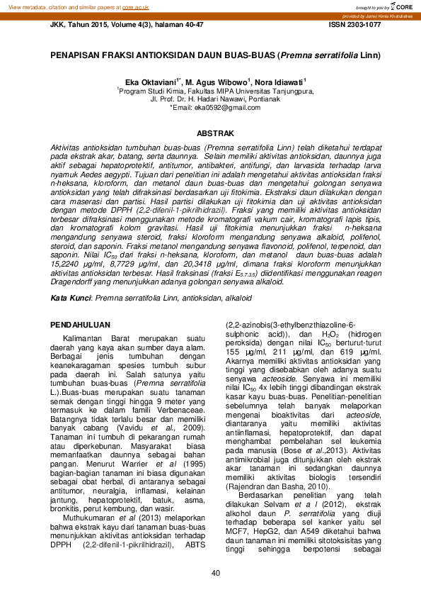 (PDF) PENAPISAN FRAKSI ANTIOKSIDAN DAUN BUAS-BUAS (Premna serratifolia ...